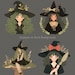 Green Hair Witch Digital Stickers, Adorable Witch Clipart, Journaling ...