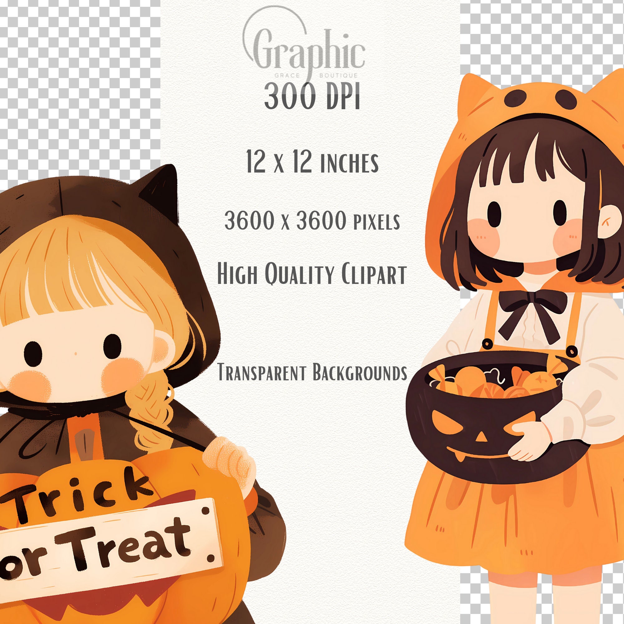 Halloween Girl Clipart Bundle: Watercolor Witch, Pumpkin, Ghost (PNG ...