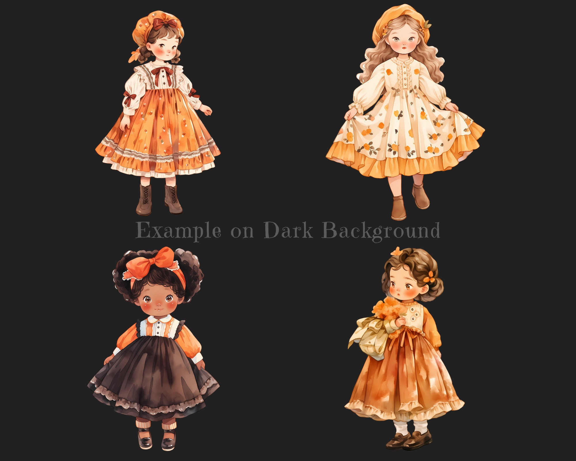 Autumn Girl Clipart Watercolor Cute Girls Wearing Autumn - Etsy