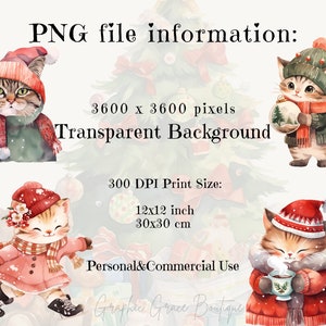 Watercolor Christmas Cat Clipart Bundle: Cute Cats in Winter Christmas ...