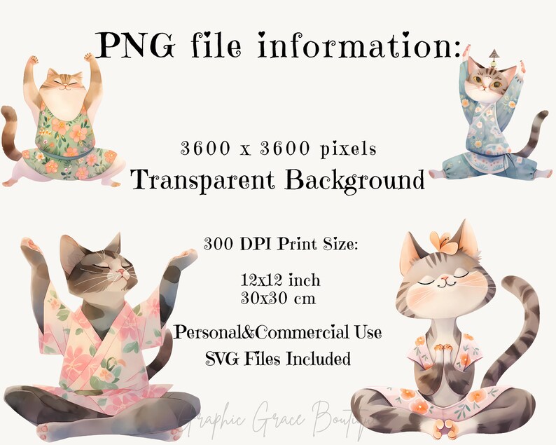 Watercolor Yoga Cats Clipart Bundle, Spiritual Feline Yoga Poses ...