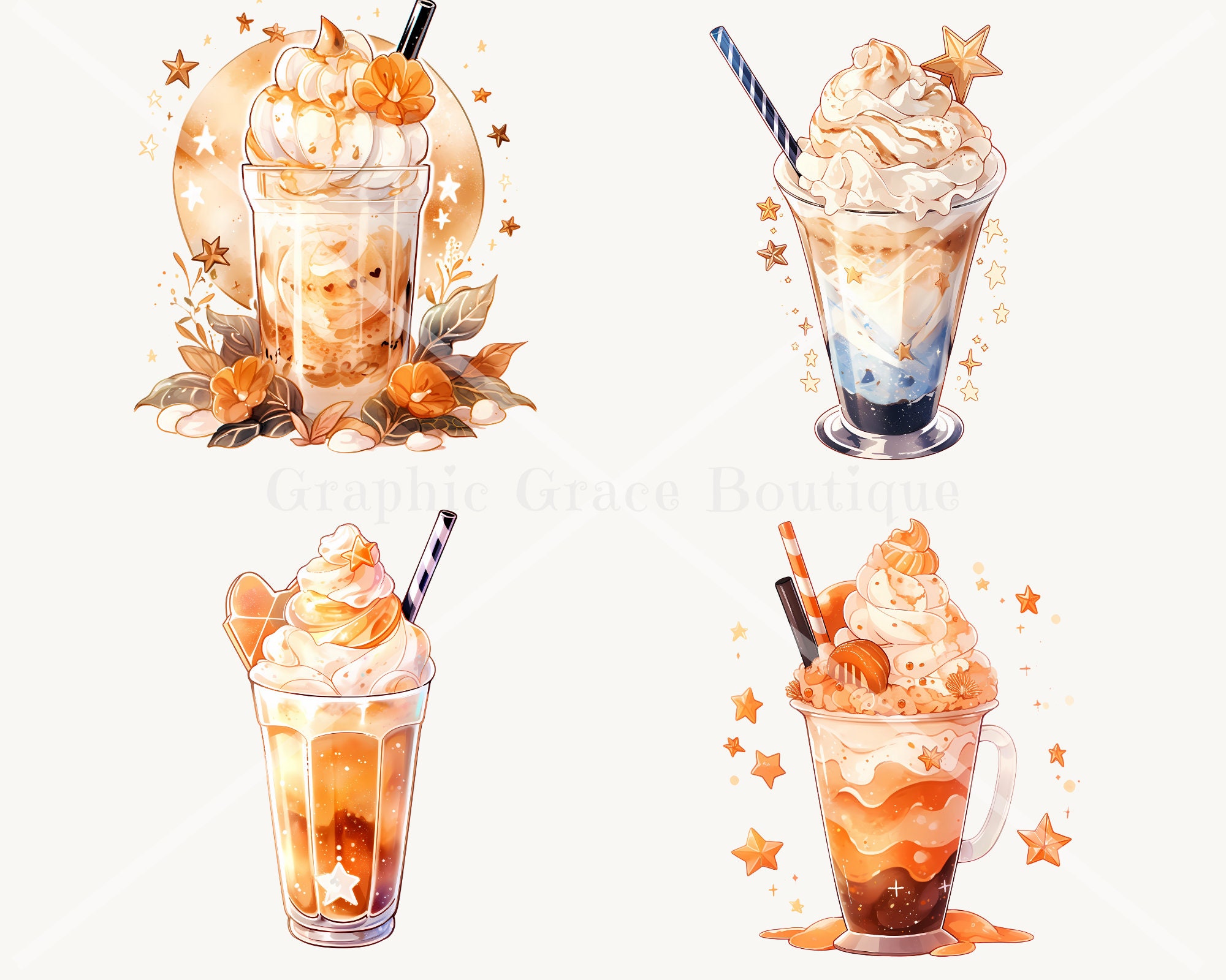 Celestial Autumn Drinks Clipart Bundle Pumpkin Latte, Autumn Tea ...