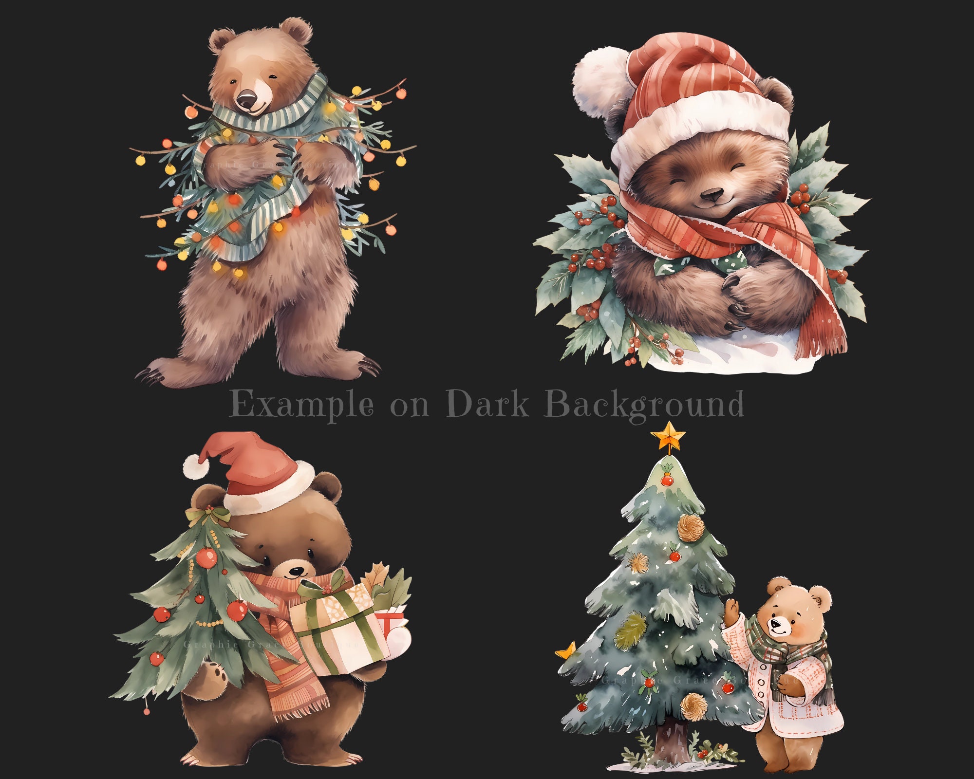 Watercolor Christmas Bears Clipart: Winter Holiday PNG Bundle - Etsy