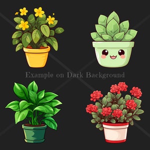 Cute Potted House Plants Clipart Bundle - Watercolor and Cartoon Style ...