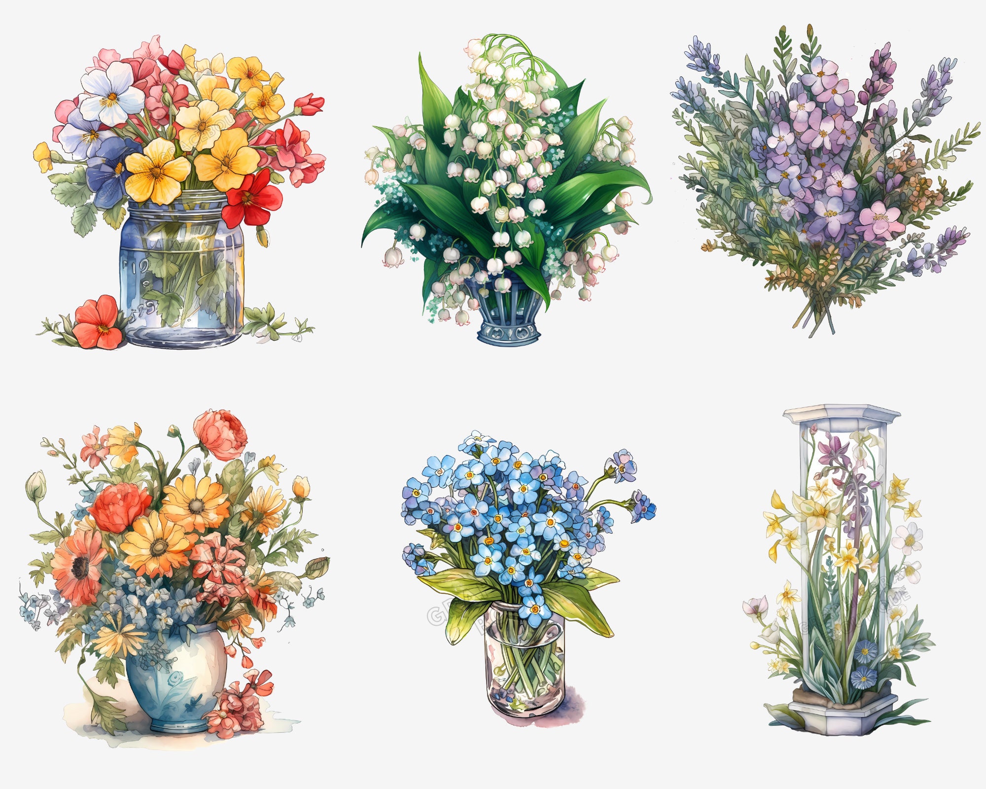 Watercolor Spring Flowers Clipart Bundle Vase of Flowers - Etsy