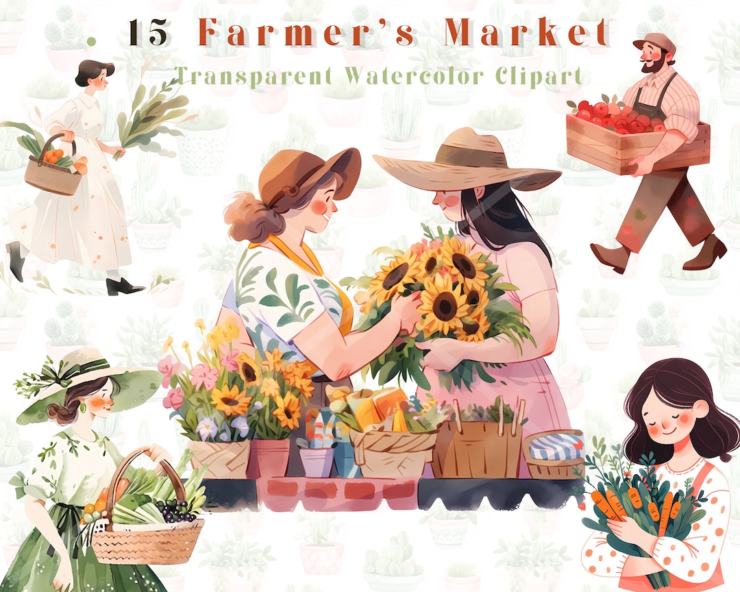 Farmer's Market Watercolor Clipart Bundle: 15 Pngs of Vegetables, Herbs ...