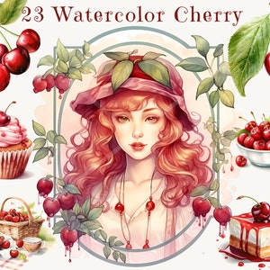 Watercolor Cherry Clipart Bundle: PNG Images of Fresh Delicious ...