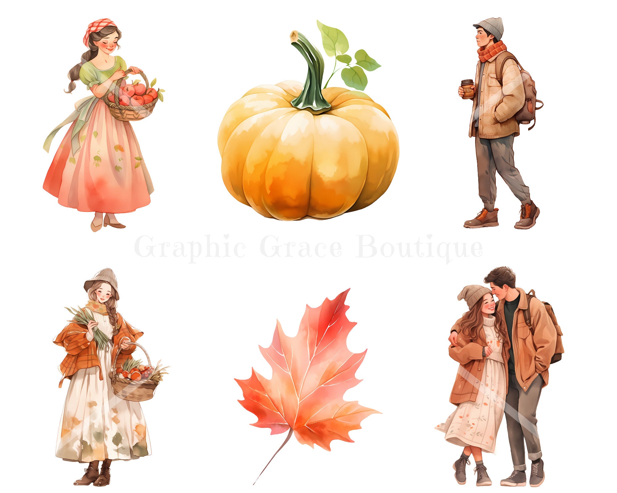 Rustic Autumn Watercolor Clipart Bundle 29 PNG Images - Etsy