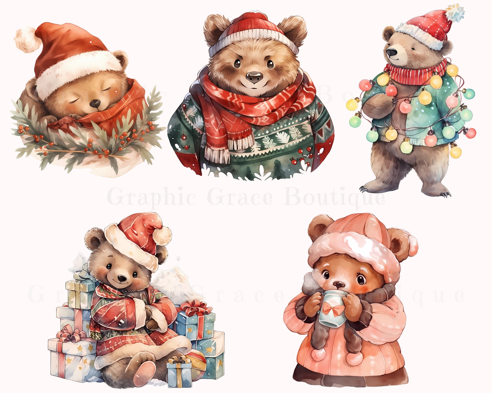 Watercolor Christmas Bears Clipart: Winter Holiday PNG Bundle - Etsy
