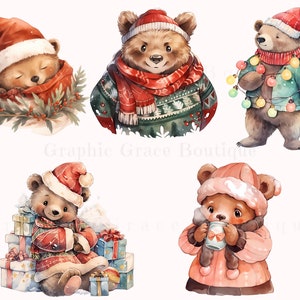 Watercolor Christmas Bears Clipart: Winter Holiday PNG Bundle - Etsy