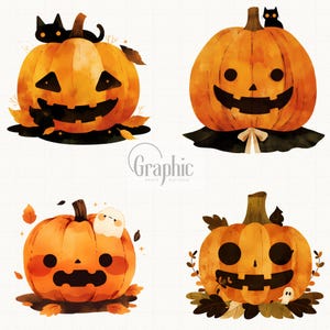 Halloween Pumpkin Clipart: Spooky Jack O' Lantern PNG Stickers (digital ...