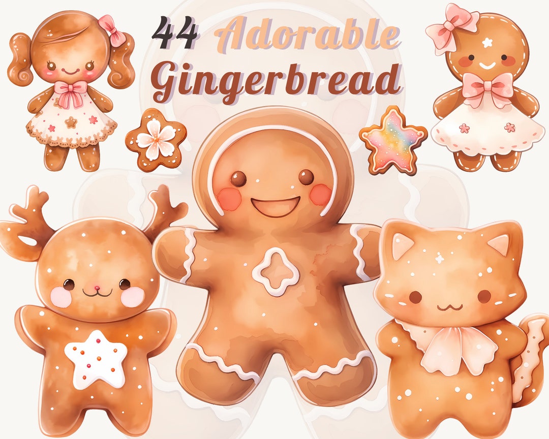 Watercolor Gingerbread Clipart Bundle: Adorable Gingerbread Man ...