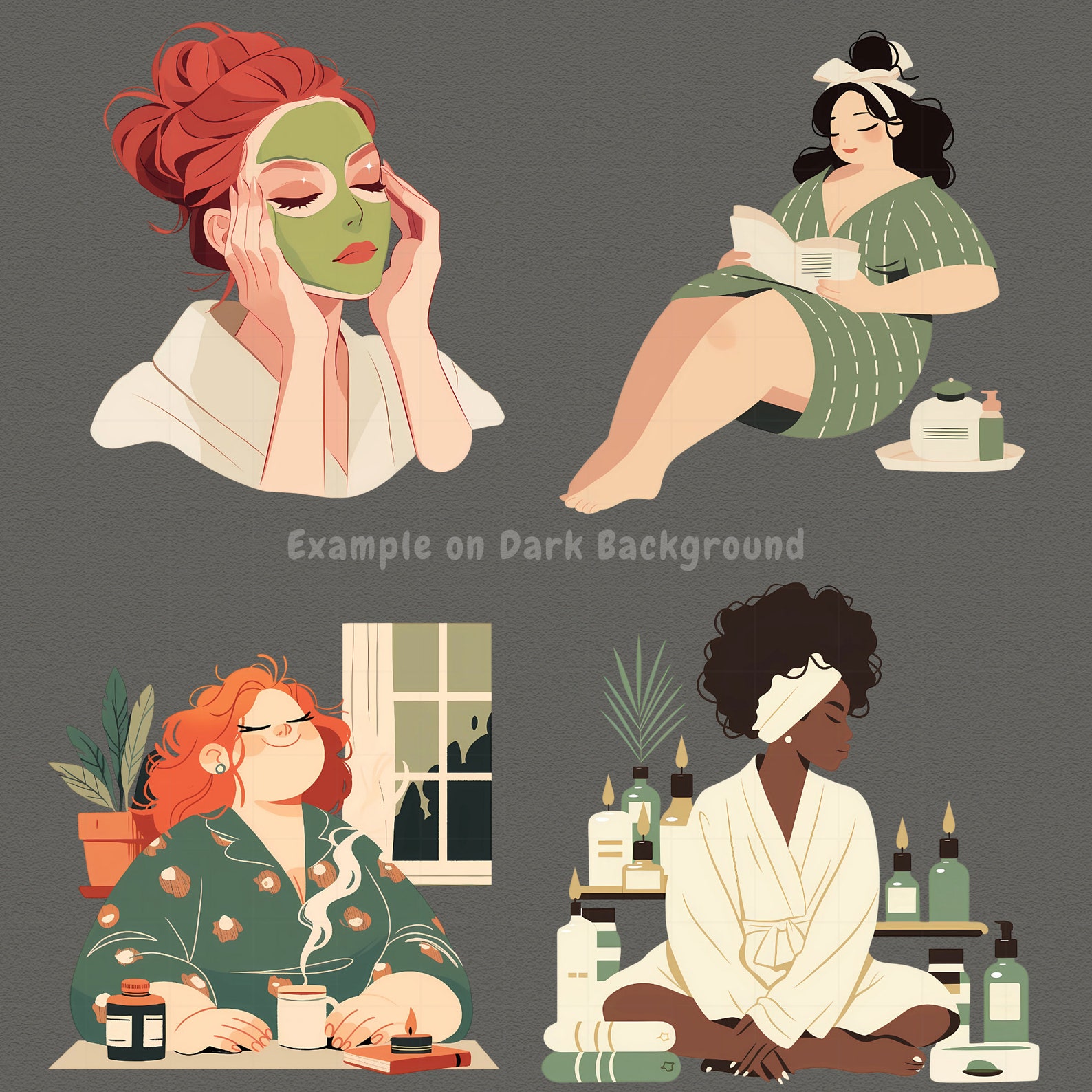 Relaxing Spa Day Clipart – Self Care Illustrations – Calm Wellness ...