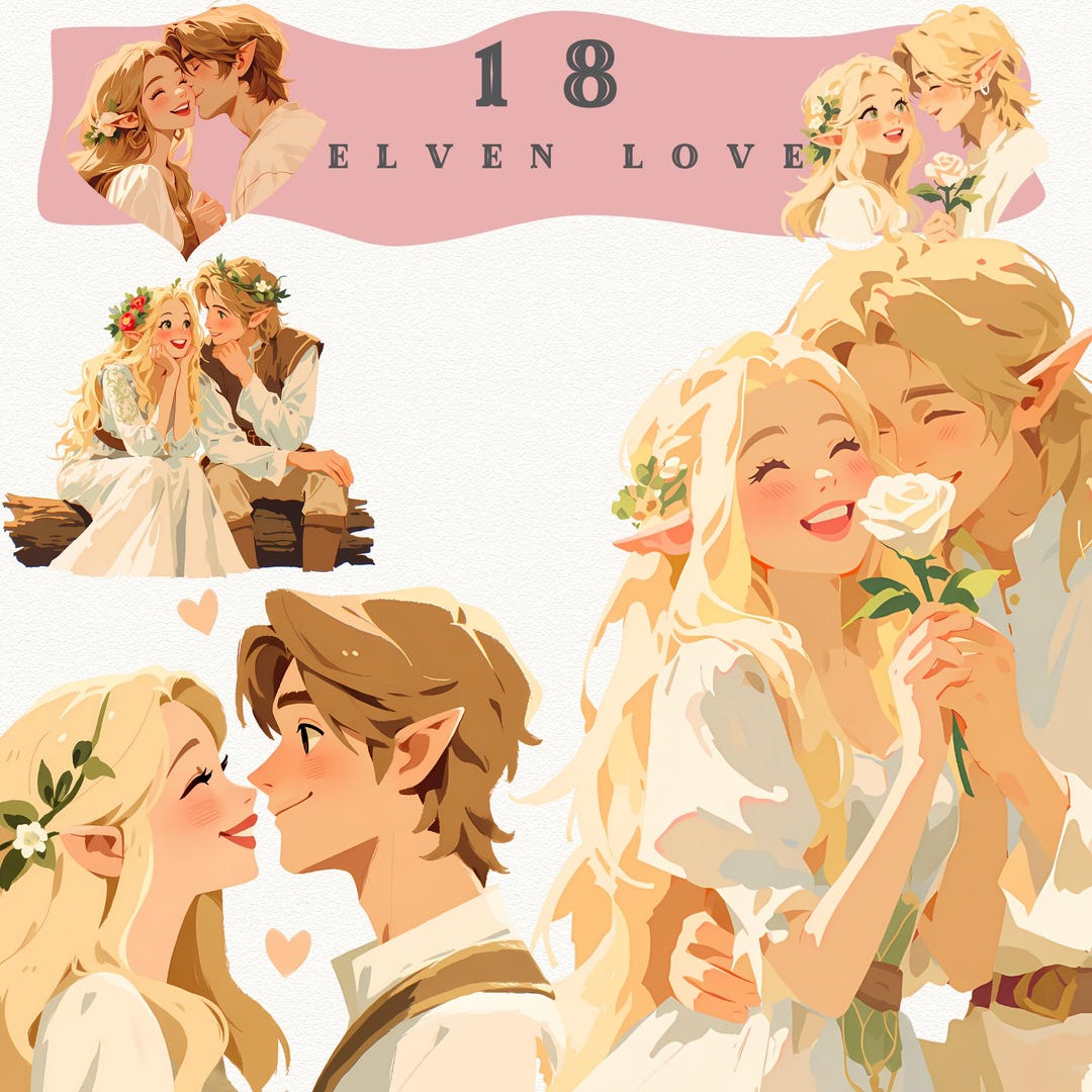 Elfen Love Clipart Collection – Romantic Elf Couples in Love – Soft ...