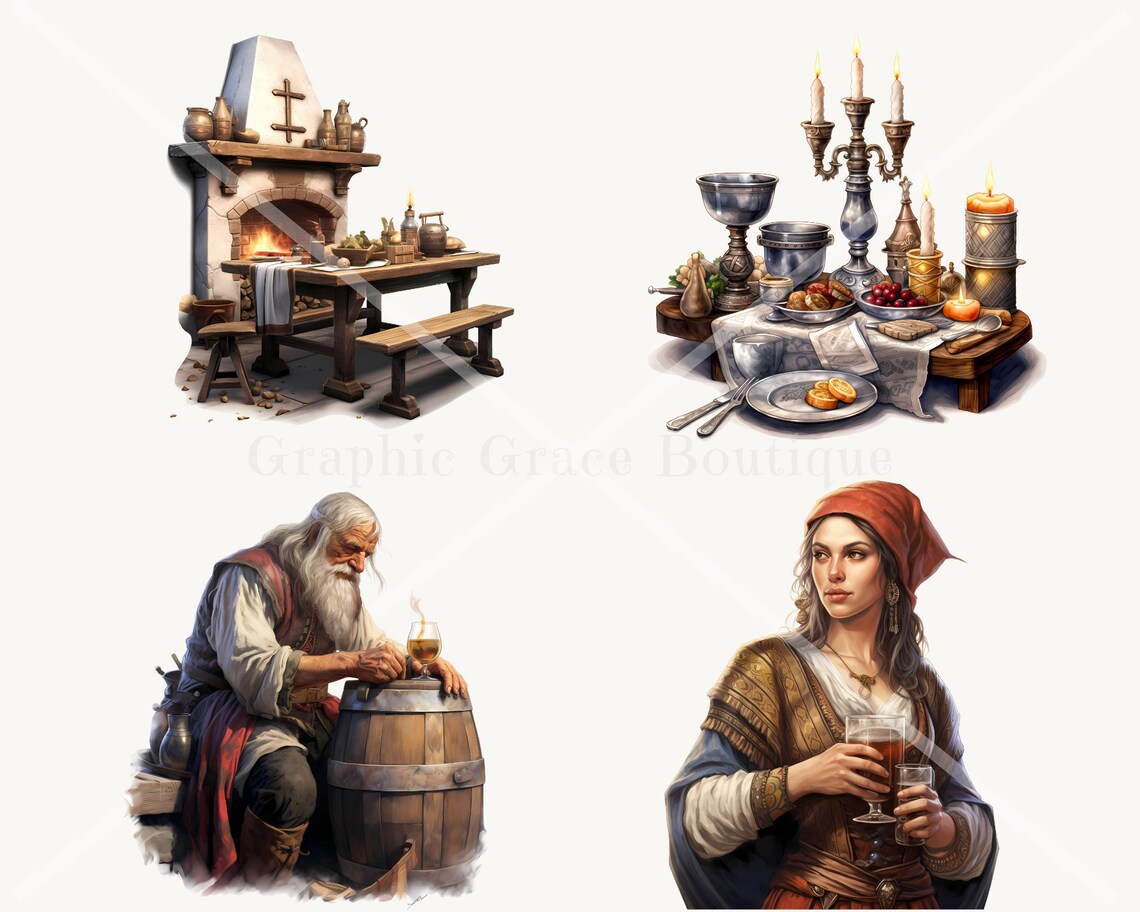 Medieval Tavern Digital Clipart Bundle Cozy Inns and Bards - Etsy