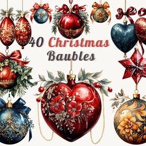 Christmas Baubles Clipart PNG Bundle , Watercolor Festive Holly Hanging ...