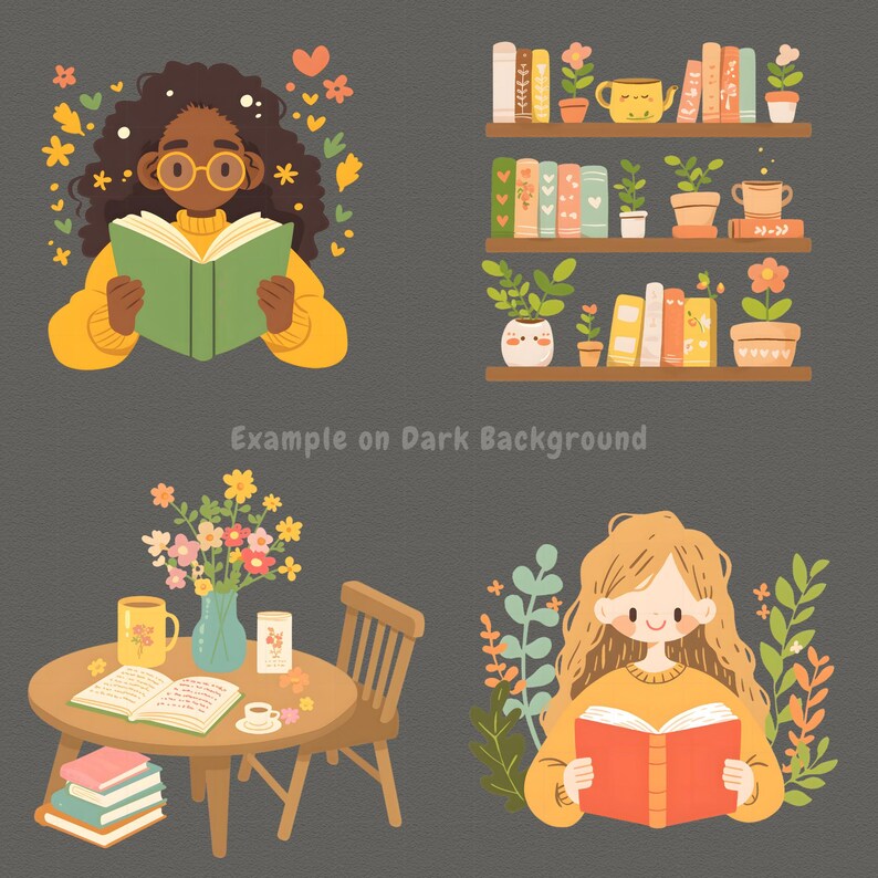 Cozy Book Lover Clipart Bundle: Reading Nook PNG Images (digital ...