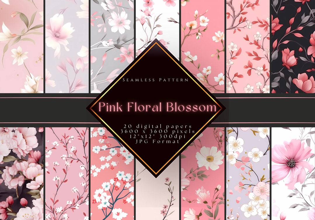 Premium Pink Floral Blossom Digital Paper - Seamless Foil Backgrounds ...