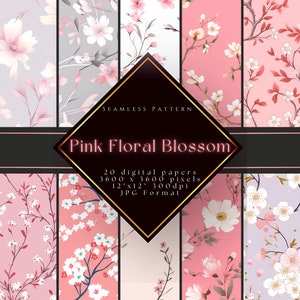 Premium Pink Floral Blossom Digital Paper - Seamless Foil Backgrounds ...