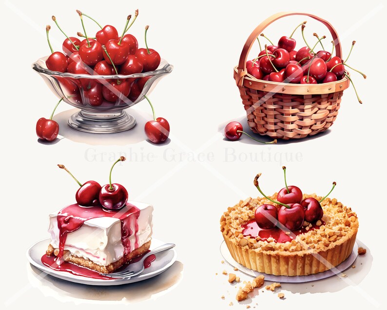 Watercolor Cherry Clipart Bundle: PNG Images of Fresh - Etsy