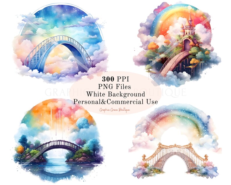 Watercolor Rainbow Bridge Clipart: Pet Memorial Graphics (digital ...