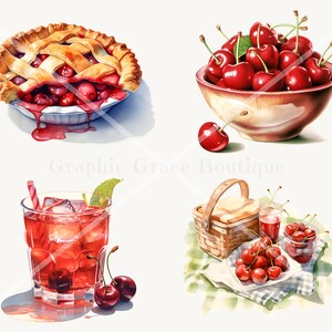 Watercolor Cherry Clipart Bundle: PNG Images of Fresh Delicious ...