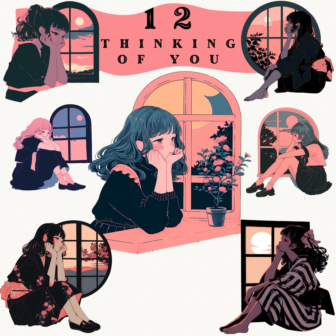 Nostalgic Window Girls Digital Stickers, Thinking of You Png ...