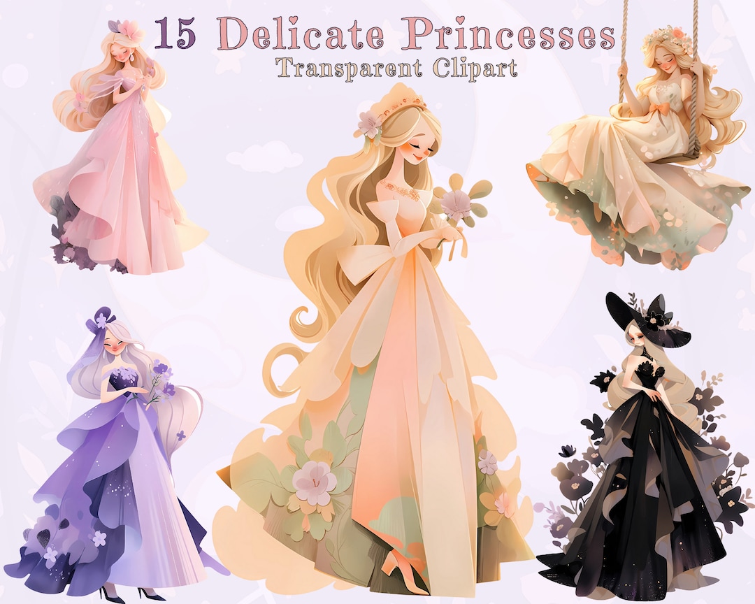 Watercolor Princesses Clipart Bundle - 15 Delicate Vintage Boho Images ...