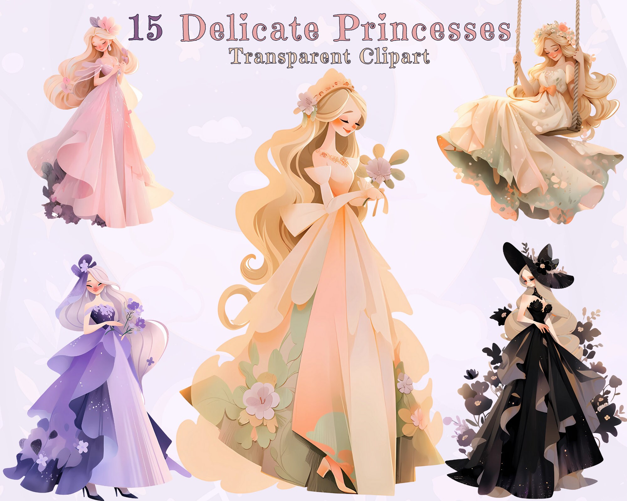 Watercolor Princesses Clipart Bundle 15 Delicate Vintage - Etsy