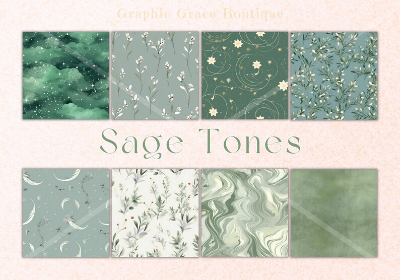 Sage Green Digital Paper Pack, Botanical Seamless Patterns, Greenery ...