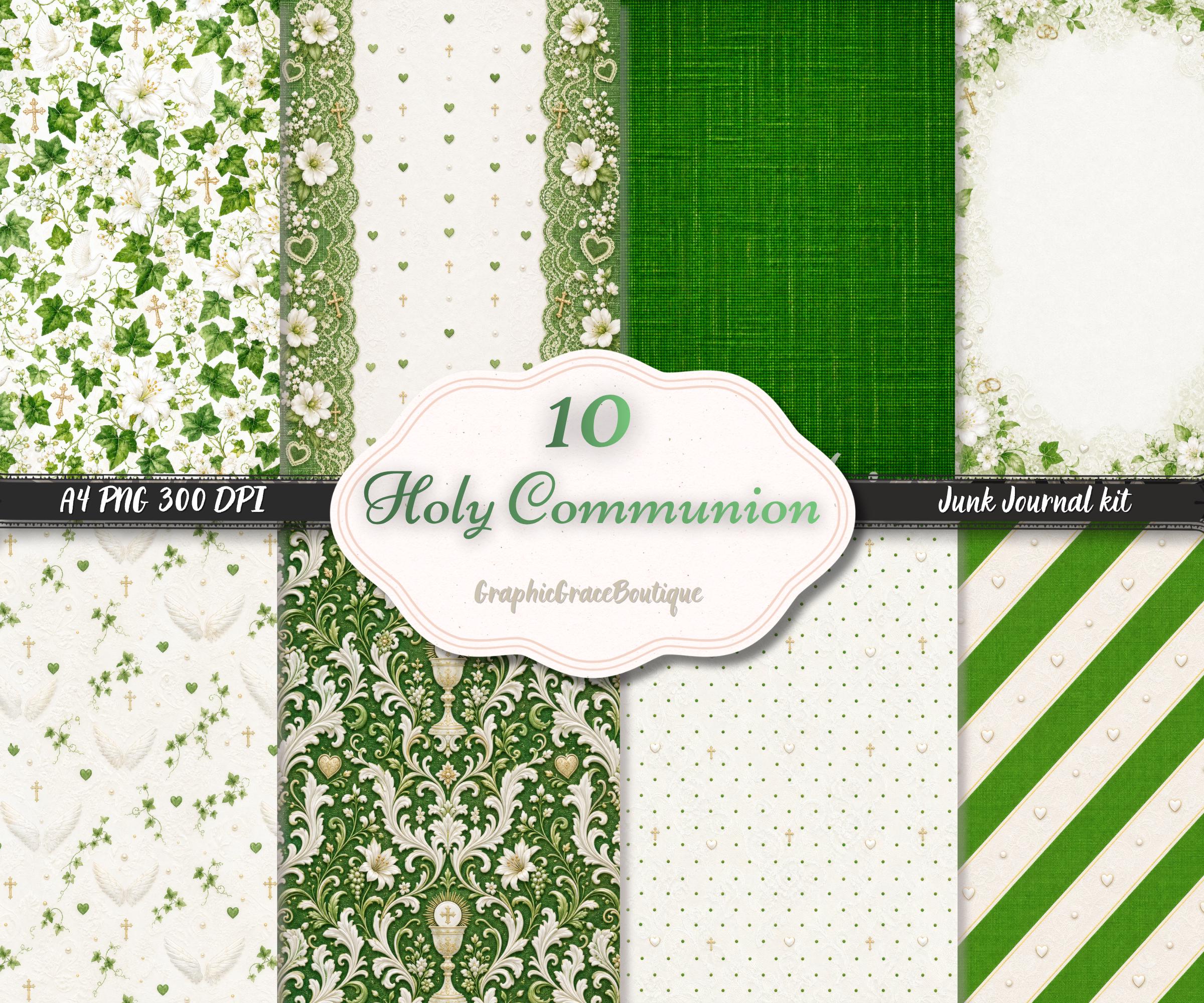 First Holy Communion Printable Kit, Green A4 Junk Journal Pages ...