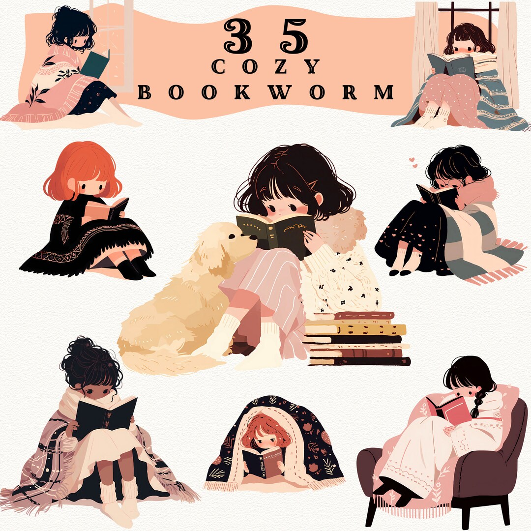 Cozy Bookworm Digital Sticker Clipart, Warm Blanket Clipart Png ...