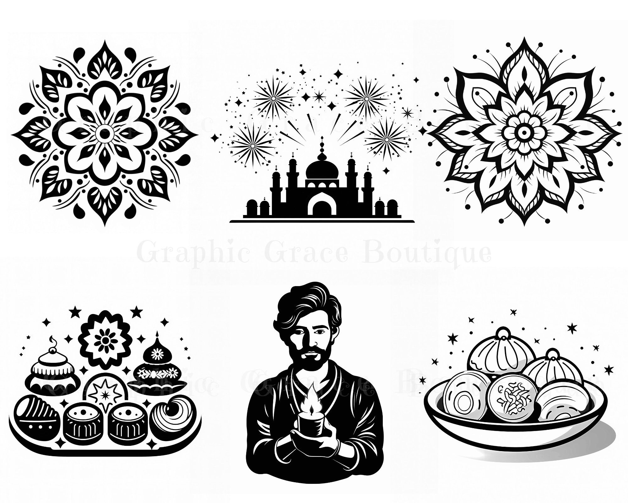 Diwali Clipart Bundle – Indian Festival of Lights PNG Set – Rangoli ...