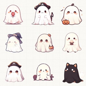 Adorable Ghost Clipart Bundle-halloween Pngs With Pumpkins, Witch Hats ...