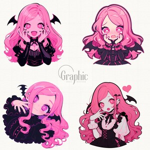 Cute Pink Vampire Girl Digital Stickers, Vampire Clipart, Journaling ...