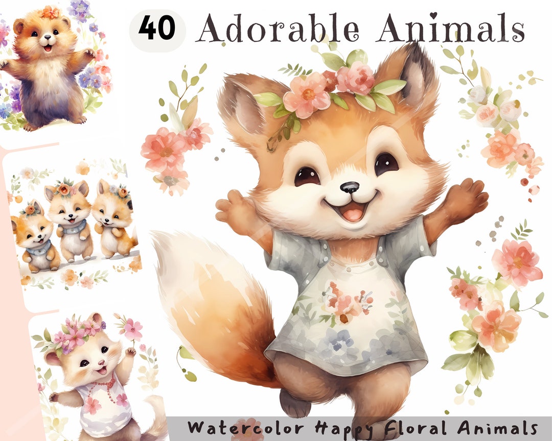 High-quality Watercolor Animal Clipart - Adorable Nursery Graphics for ...