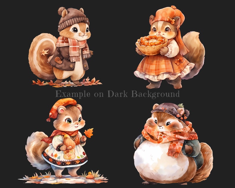 Autumn Squirrel Clipart Bundle: Watercolor Fall Designs (PNG) - Etsy