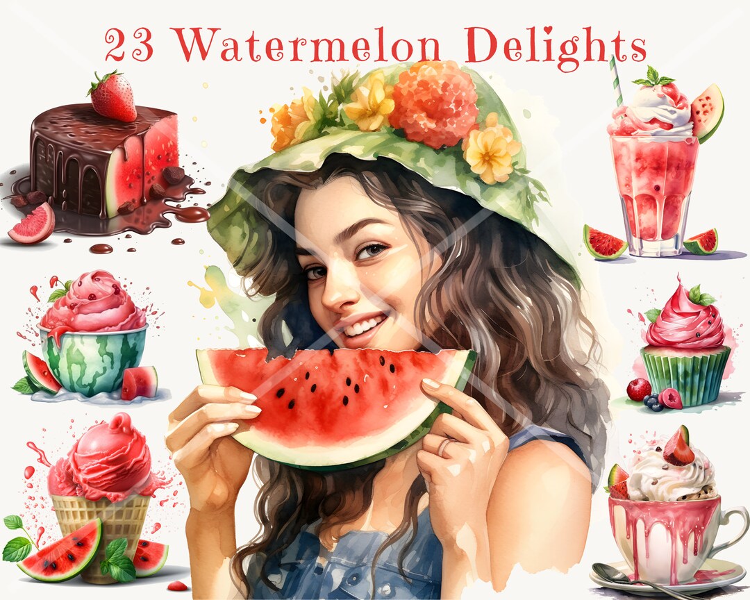 Premium Watercolor Watermelons Clipart - Instant Download PNG - Summer ...
