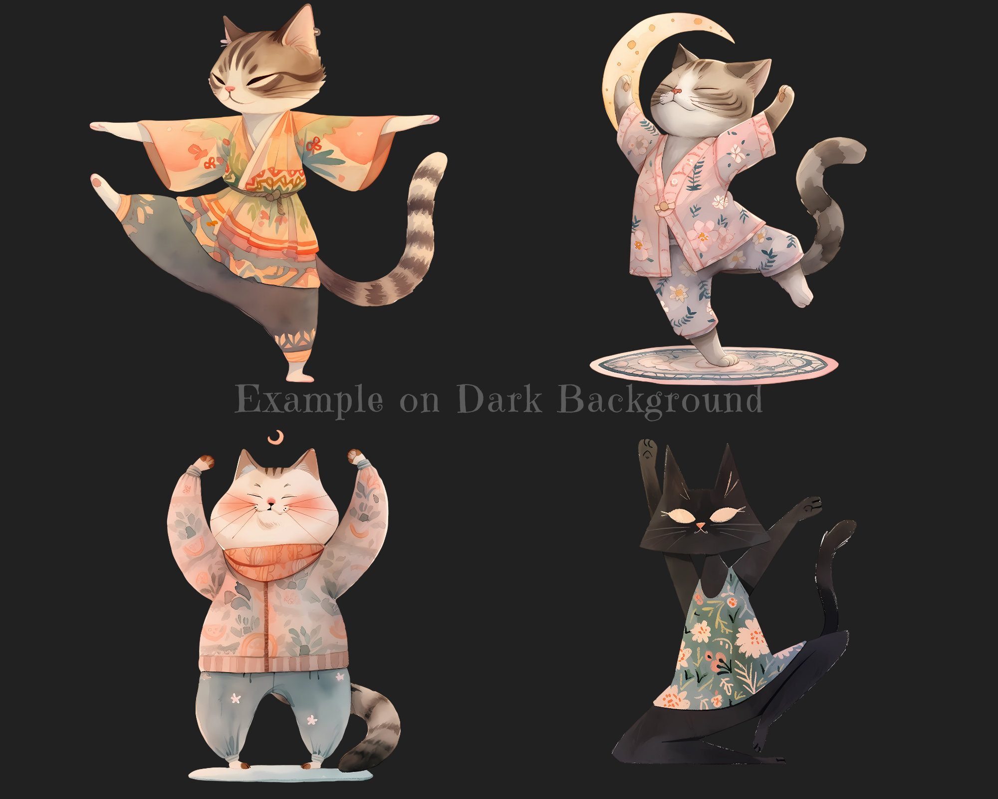 Watercolor Yoga Cats Clipart Bundle Spiritual Feline Yoga - Etsy