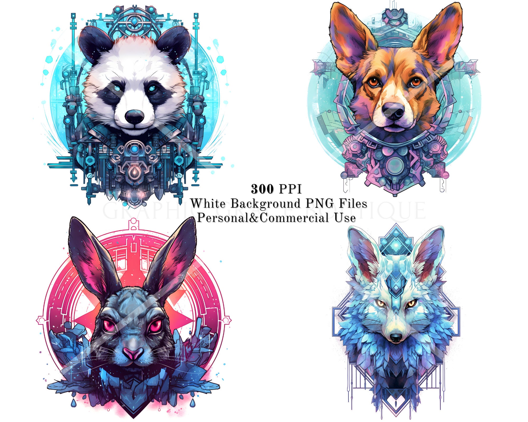 Cyberpunk Animals Digital Clipart Bundle Futuristic and Sci-fi ...