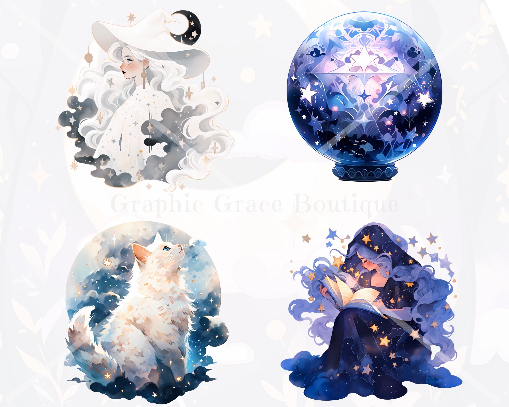 Celestial Witch Theme Clipart Bundle: Watercolor Witches - Etsy