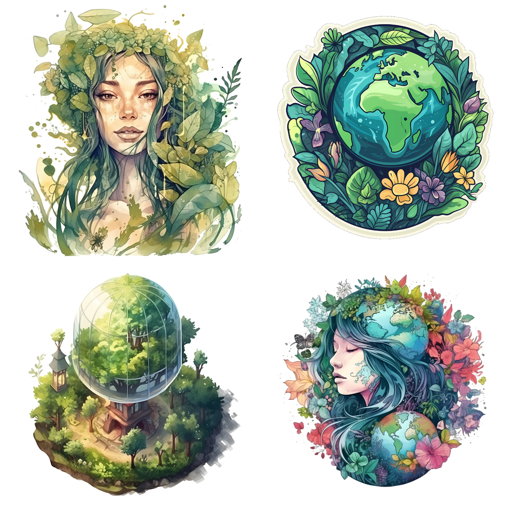 Earth Day Clipart Bundle, Instant Download Watercolor Digital PNG ...