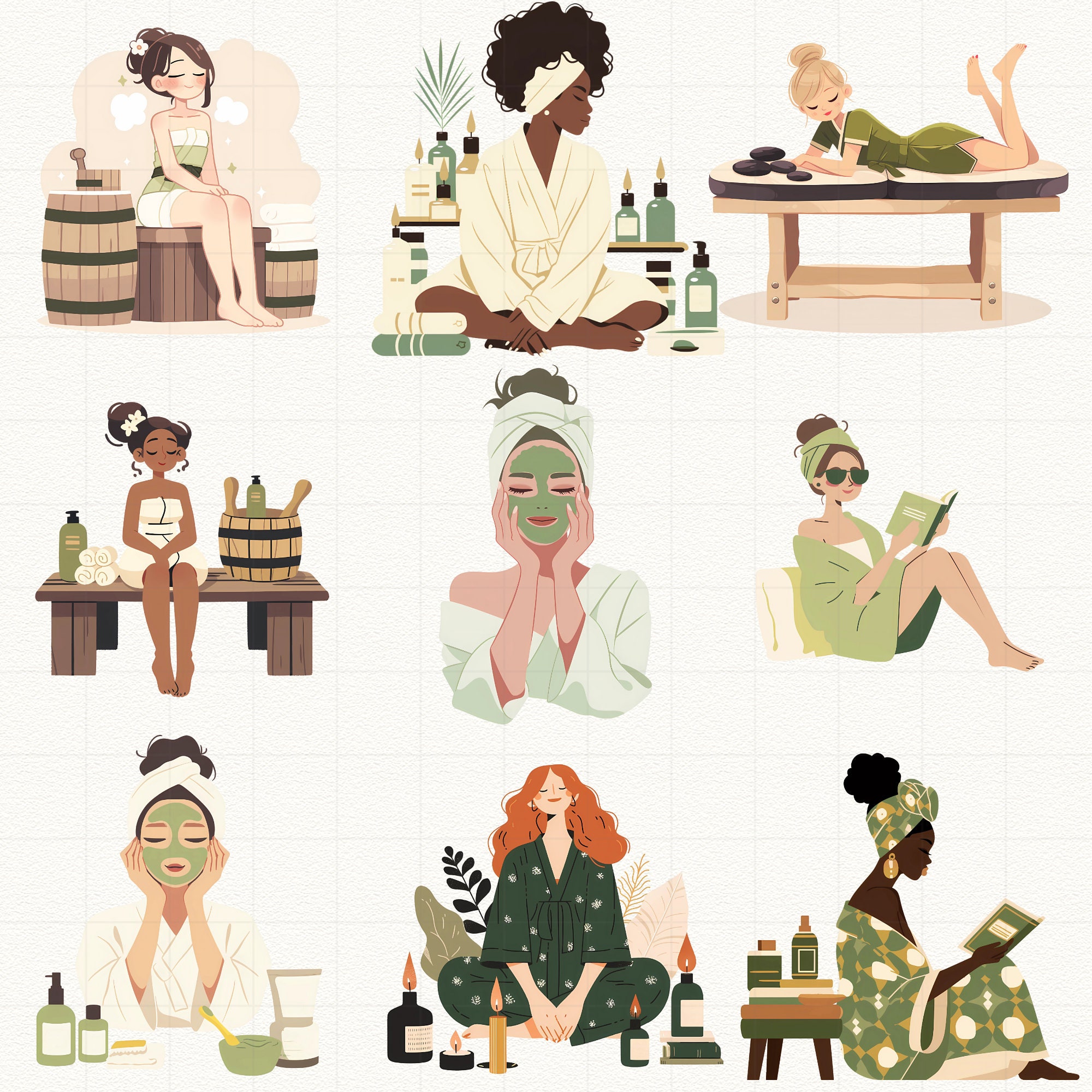 Relaxing Spa Day Clipart – Self Care Illustrations – Calm Wellness ...