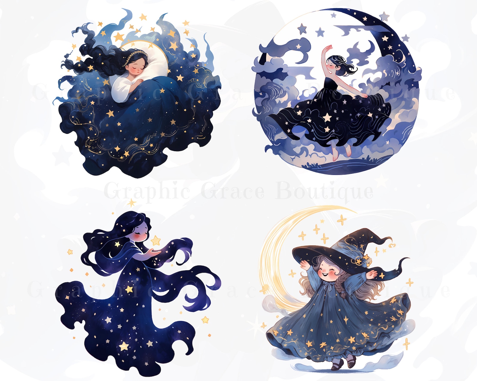 Magical Little Celestial Witch Clipart Bundle High-quality - Etsy