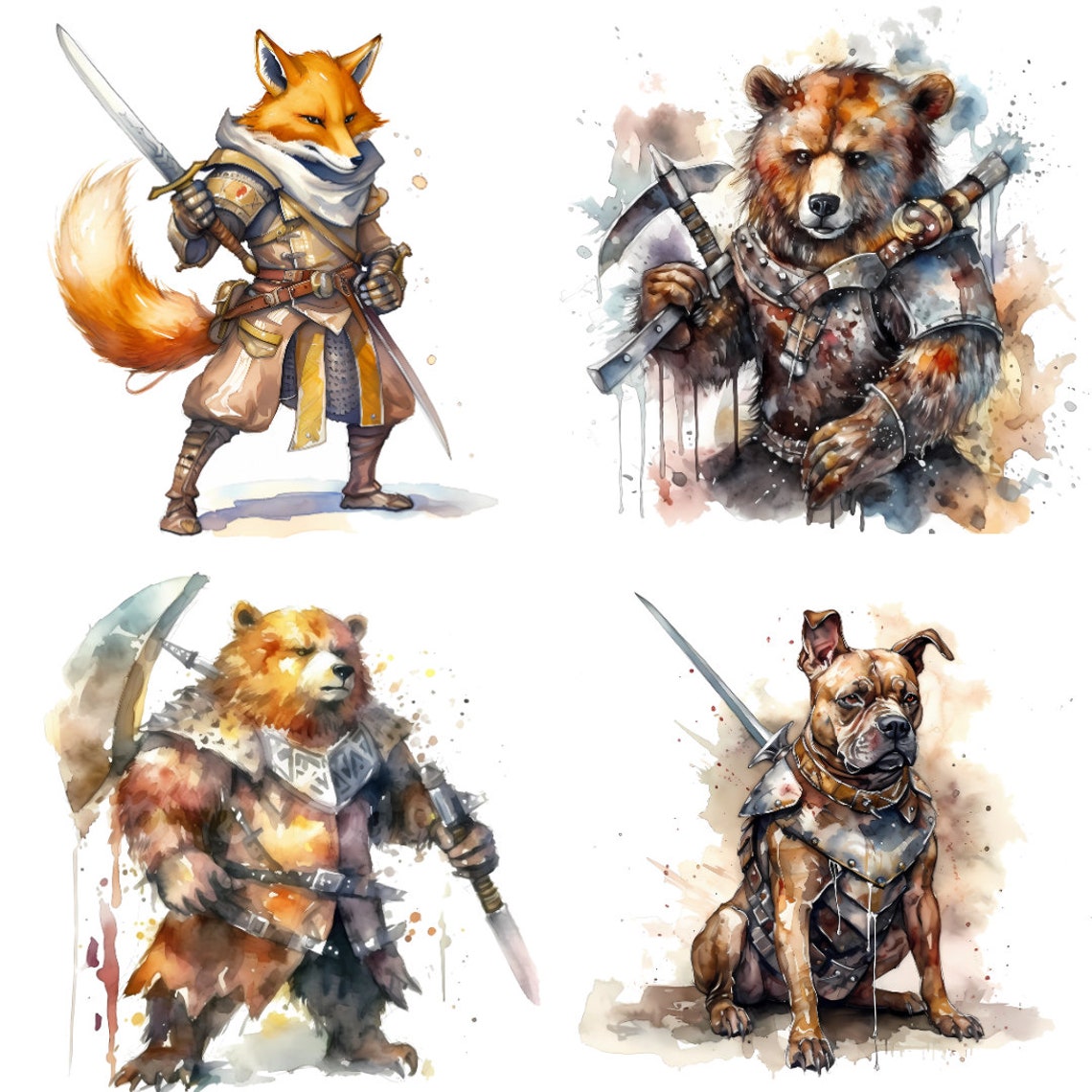 Warrior Animals Clipart Watercolor Printable Digital Downloads, 12 Png ...