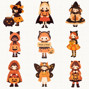 Halloween Girl Clipart Bundle: Watercolor Witch, Pumpkin, Ghost (PNG ...