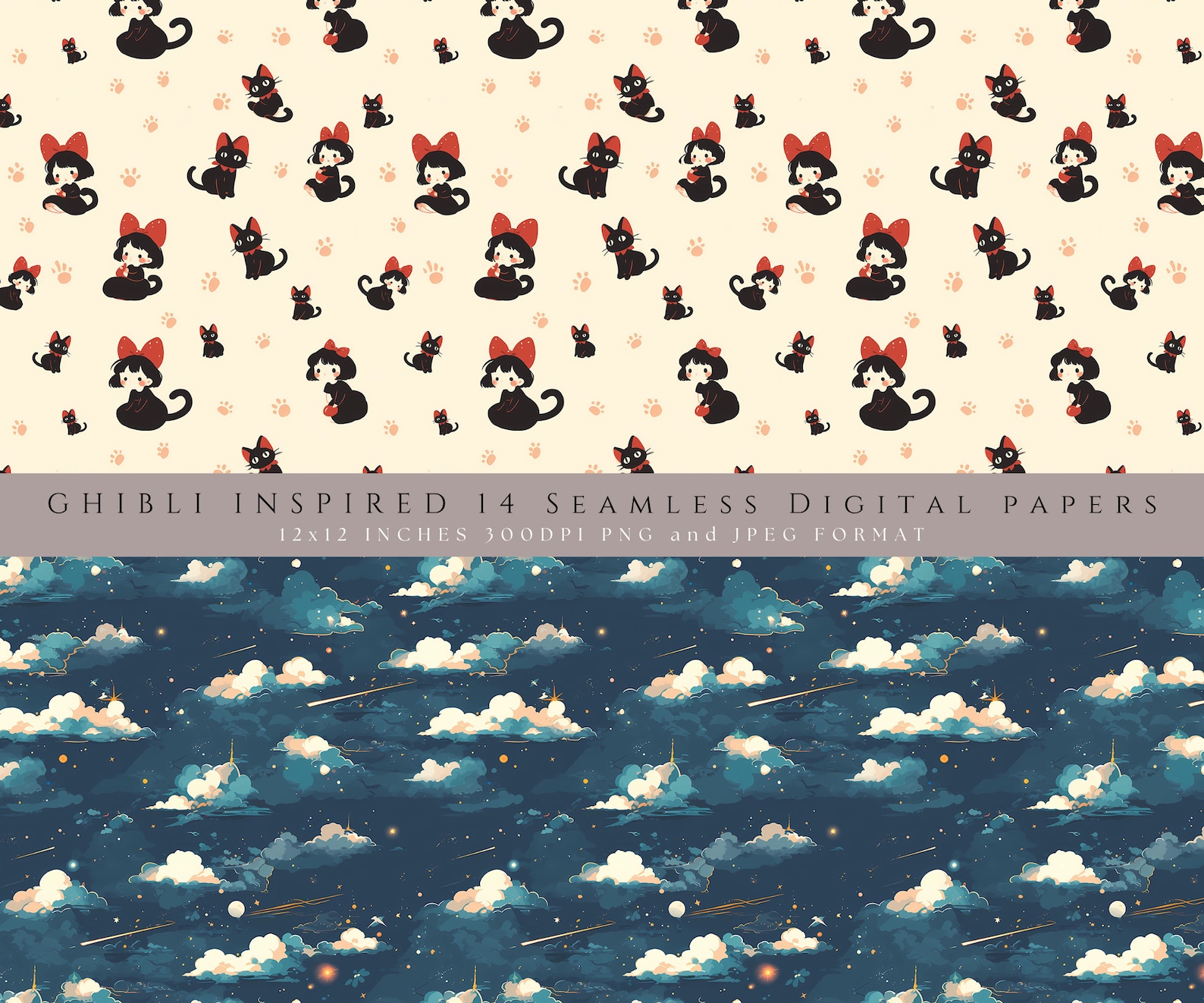 Ghibli Inspired Digital Paper: Seamless Anime Patterns (JPEG & PNG) - Etsy
