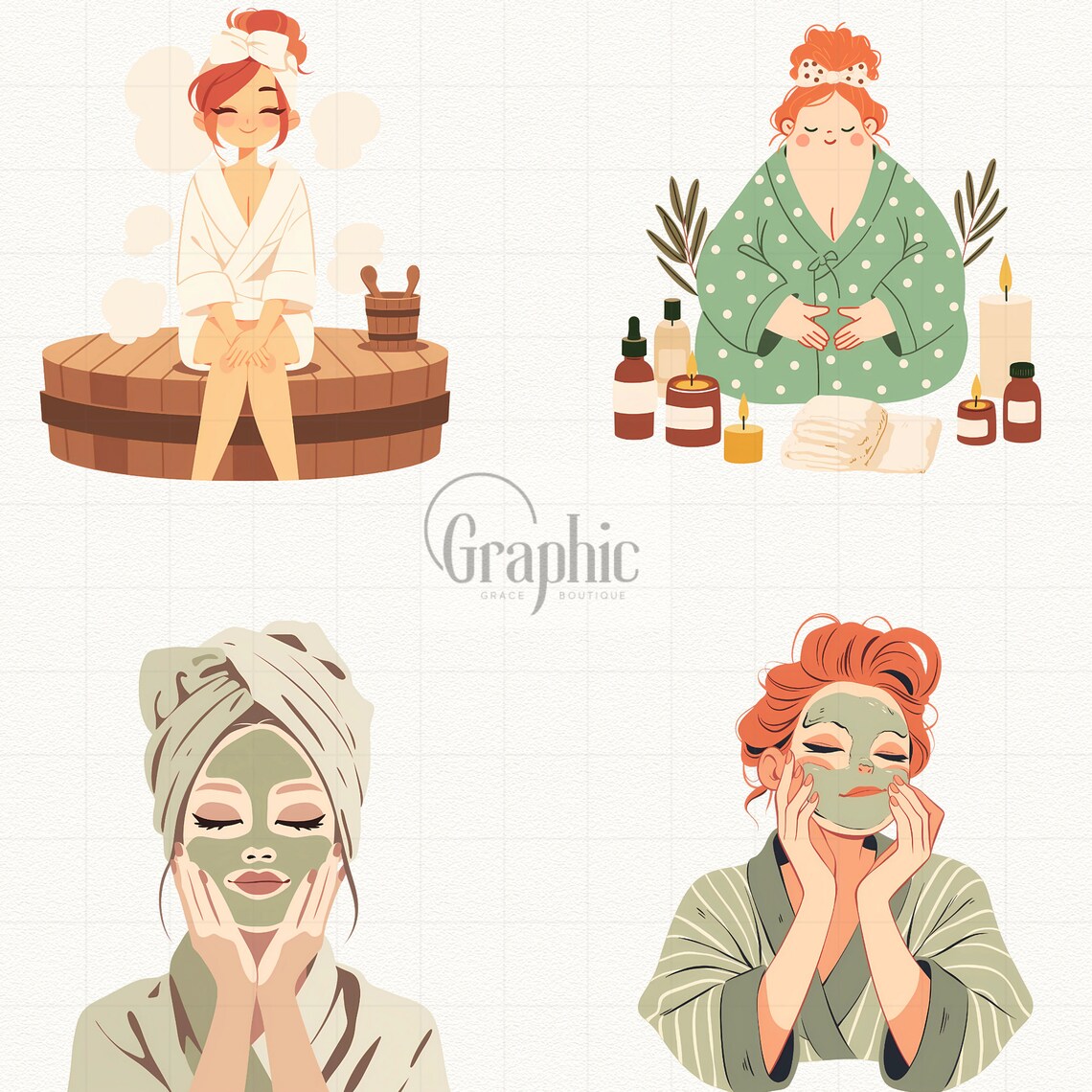 Relaxing Spa Day Clipart – Self Care Illustrations – Calm Wellness ...