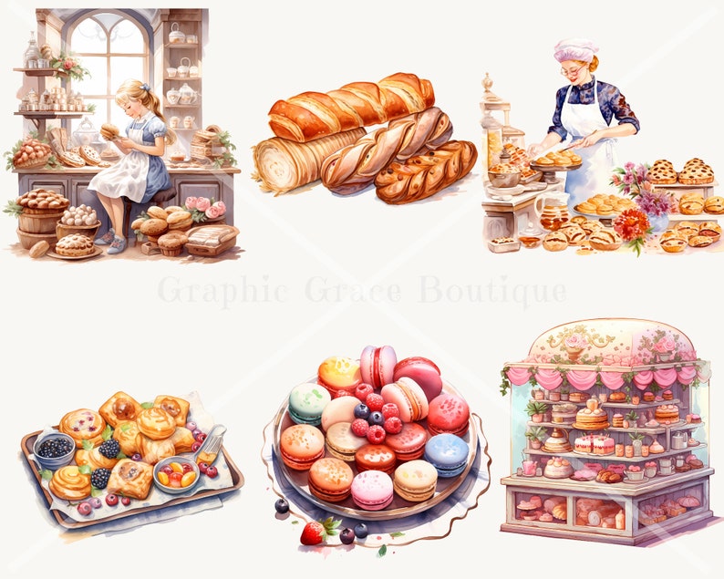 Sweet Bakery Clipart Bundle watercolor Pastries Croissants - Etsy