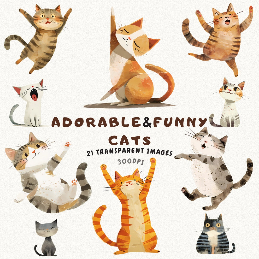 Purr-fectly Playful: Adorable Funny Cats Clipart Collection - Whimsical ...